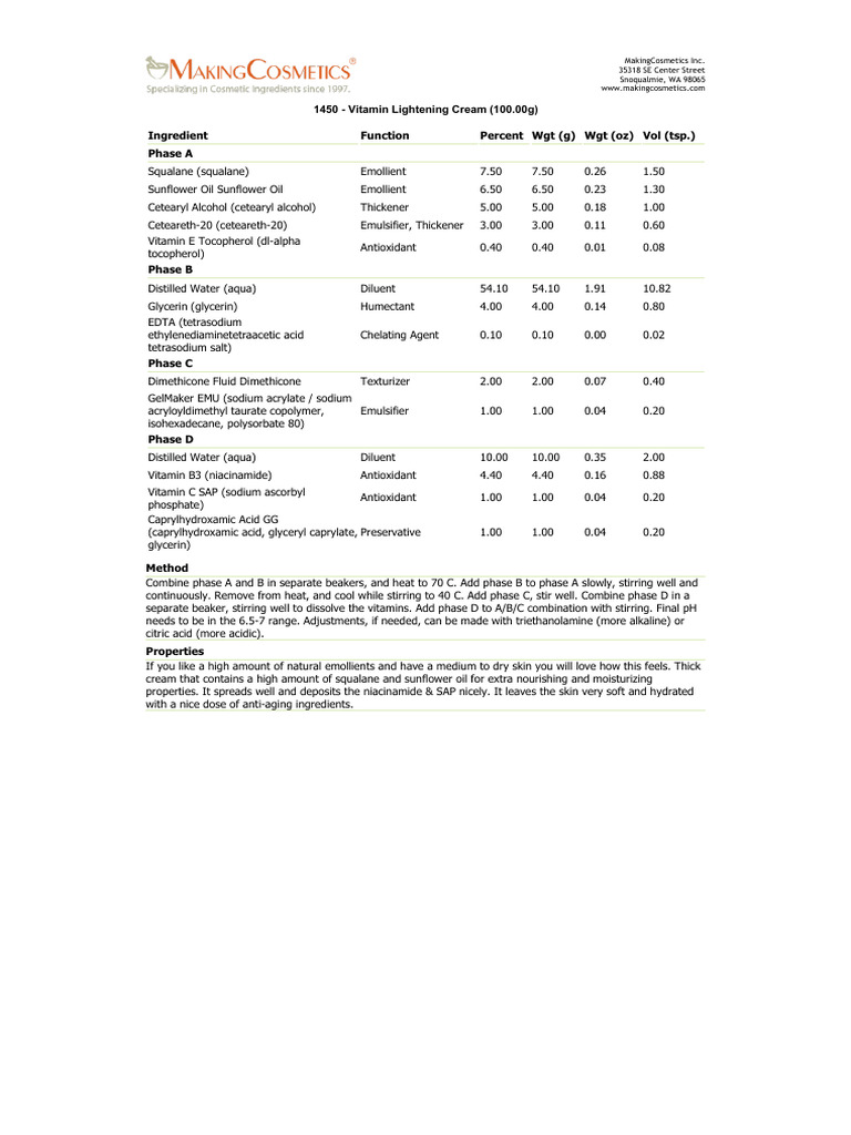 Vitamin Lightening Cream Ingredients | PDF | Ethylenediaminetetraacetic ...