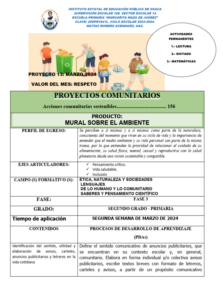 PROYECTO 13-Acciones Comunitarias Sostenibles | PDF | Entorno natural | Educación primaria