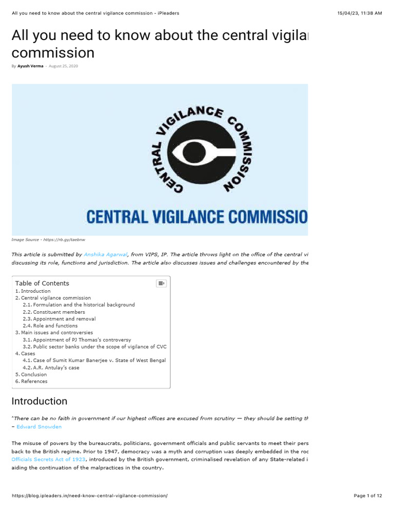 All You Need To Know About The Central Vigilance Commission - Ipleaders ...