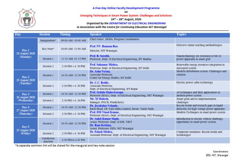 FDP Schedule | Download Free PDF | Electromagnetism | Physical Sciences