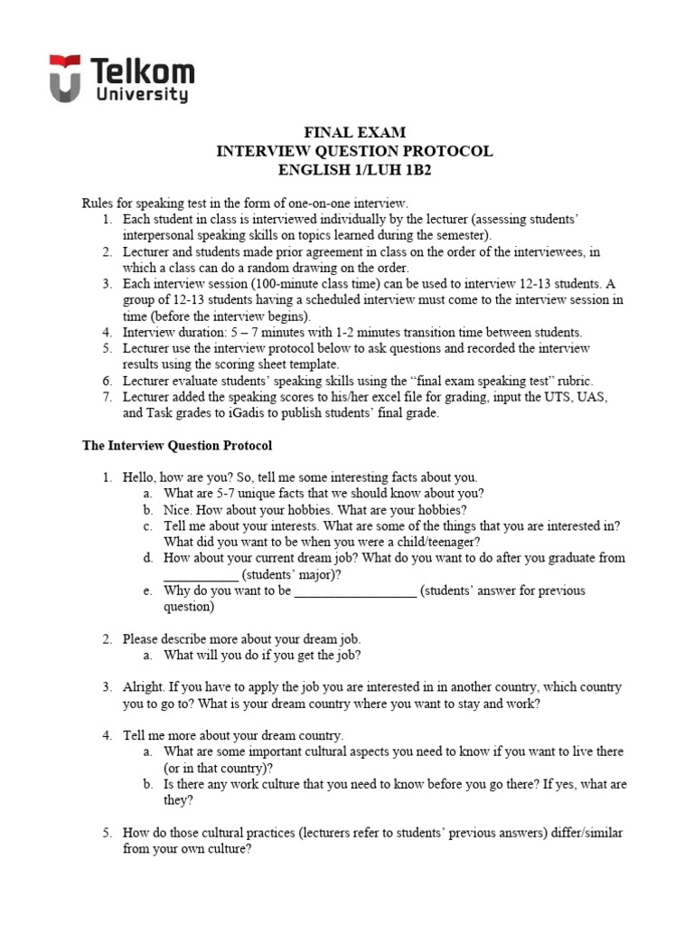UAS-Englisn 1-Ganjil 2017 | PDF | Rubric (Academic) | Interview