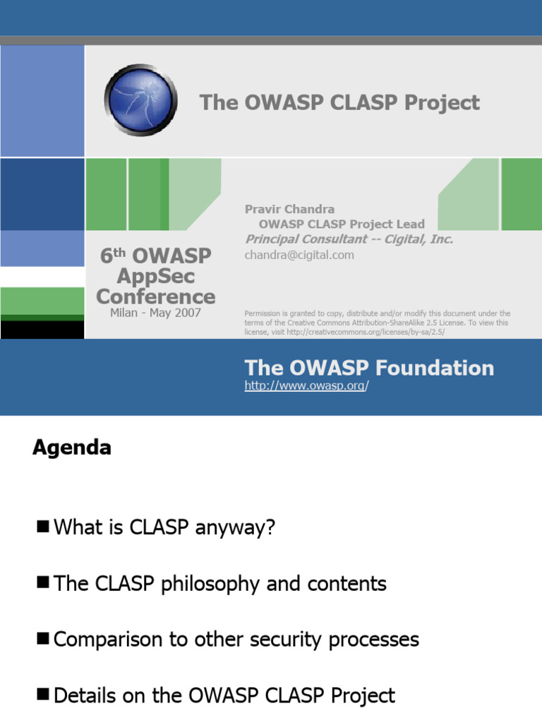 OWASPAppSec2007Milan CLASP | PDF | Computer Security | Security