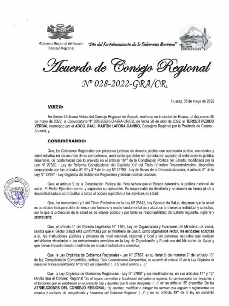 Acuerdo de Consejo Regional 028-2022 | PDF Acuerdo de Consejo Regional 028-2022 | PDF