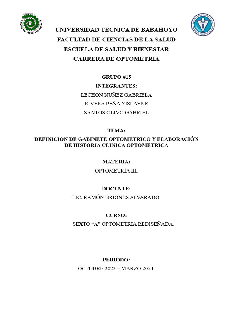 Definición y Historia Clínica en Optometría | PDF | Optometría | Lentes