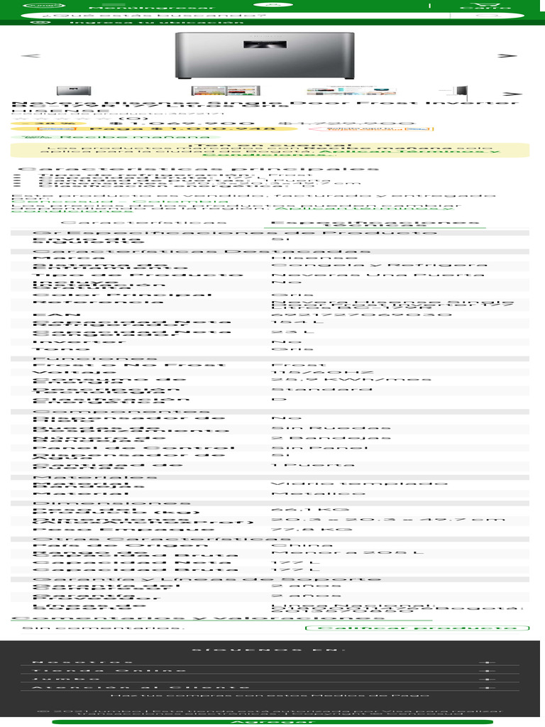 Nevera Hisense Single Door Frost Inverter BC-179R 177 Litros Gris ...