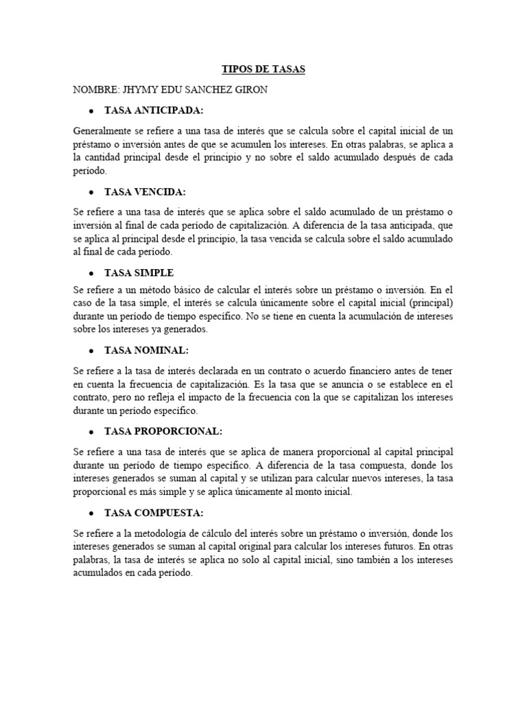 Tipos de Tasas | PDF | Interés | Tasas de interés
