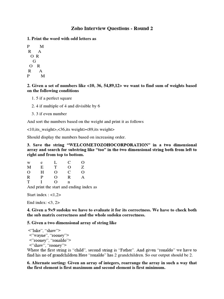 Zoho Set Questions - Round 2 | PDF | String (Computer Science) | Matrix (Mathematics)