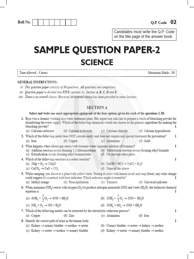 Sample Question Paper - 2 - Science | PDF | Ph | Ionic Bonding