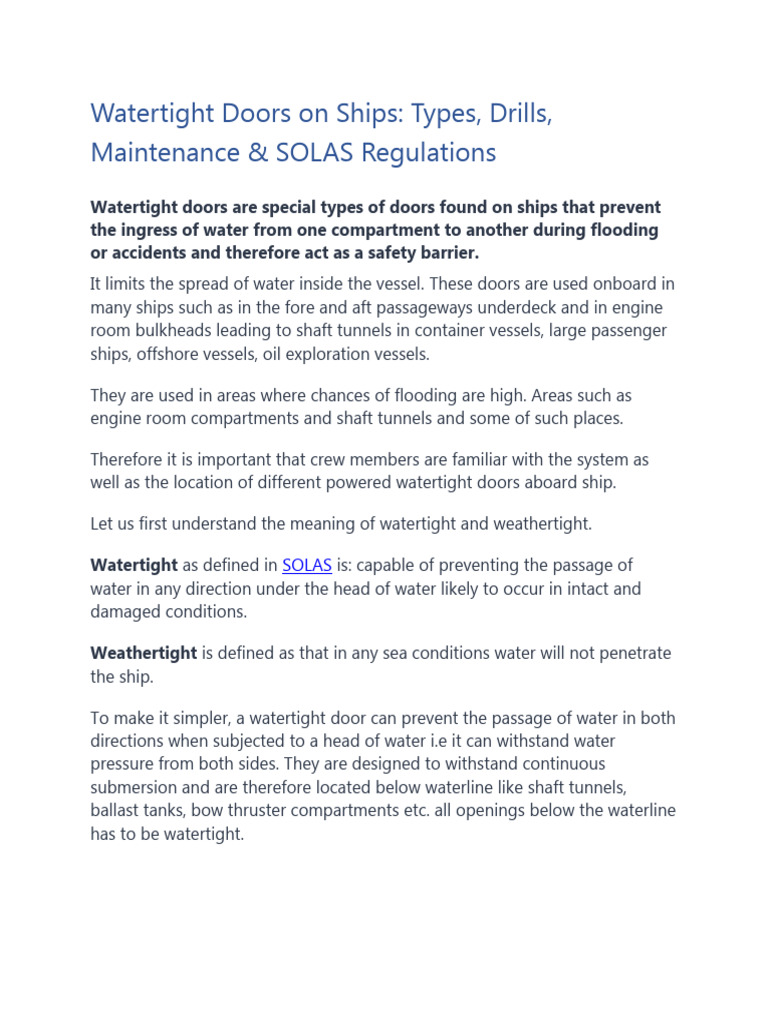Weather and Watertight Doors On Ships | PDF | Ships | Shipping