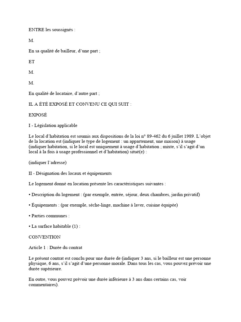 Modèle de contrat de location simple | PDF | Logement | Cautionnement