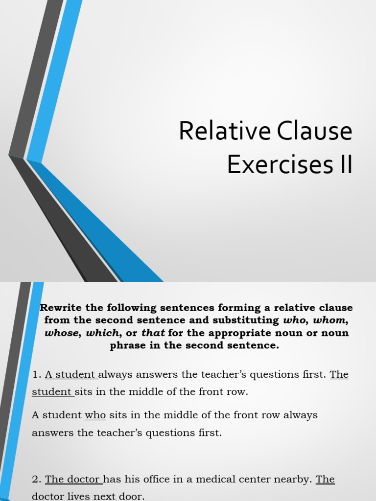 Relative Clause Exercises II | PDF | Sentence (Linguistics) | English Language