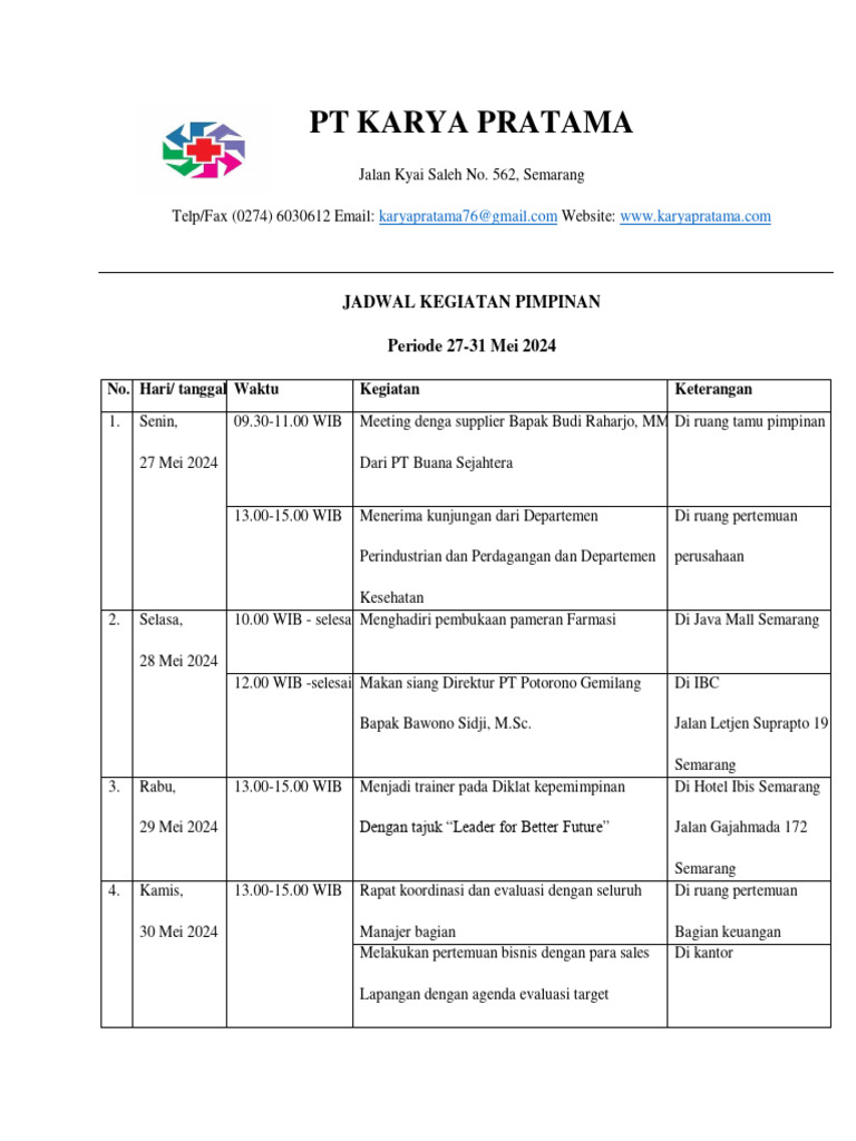 Jadwal Kegiatan Pimpinan (Norna) | PDF