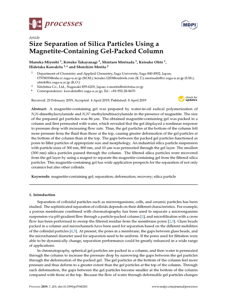 Size Separation of Silica Particles Using A | PDF | Filtration | Gel
