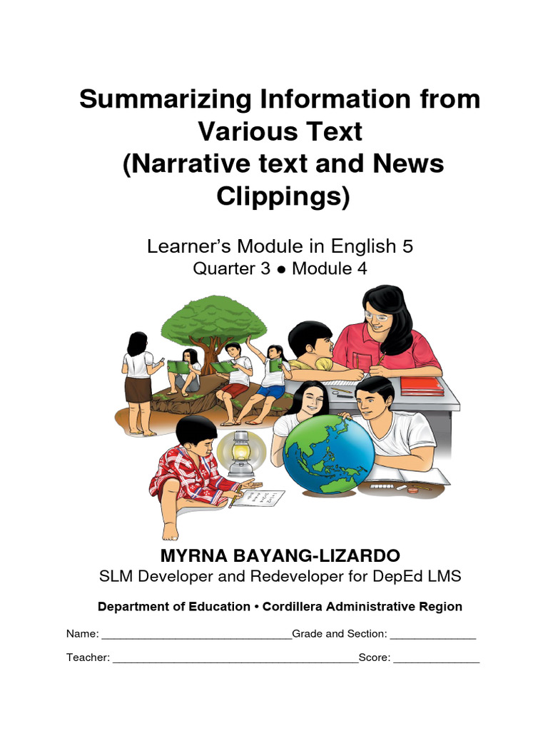 ENG5Q3M4 Summarizing-Information-from-Various-texts Myrna Lizardo Edited | PDF | Birds | Dream