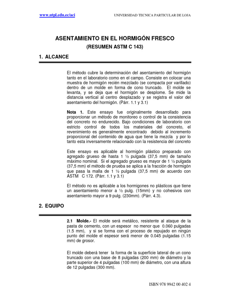 ASTM C143 - Resumen Español | PDF | Hormigón