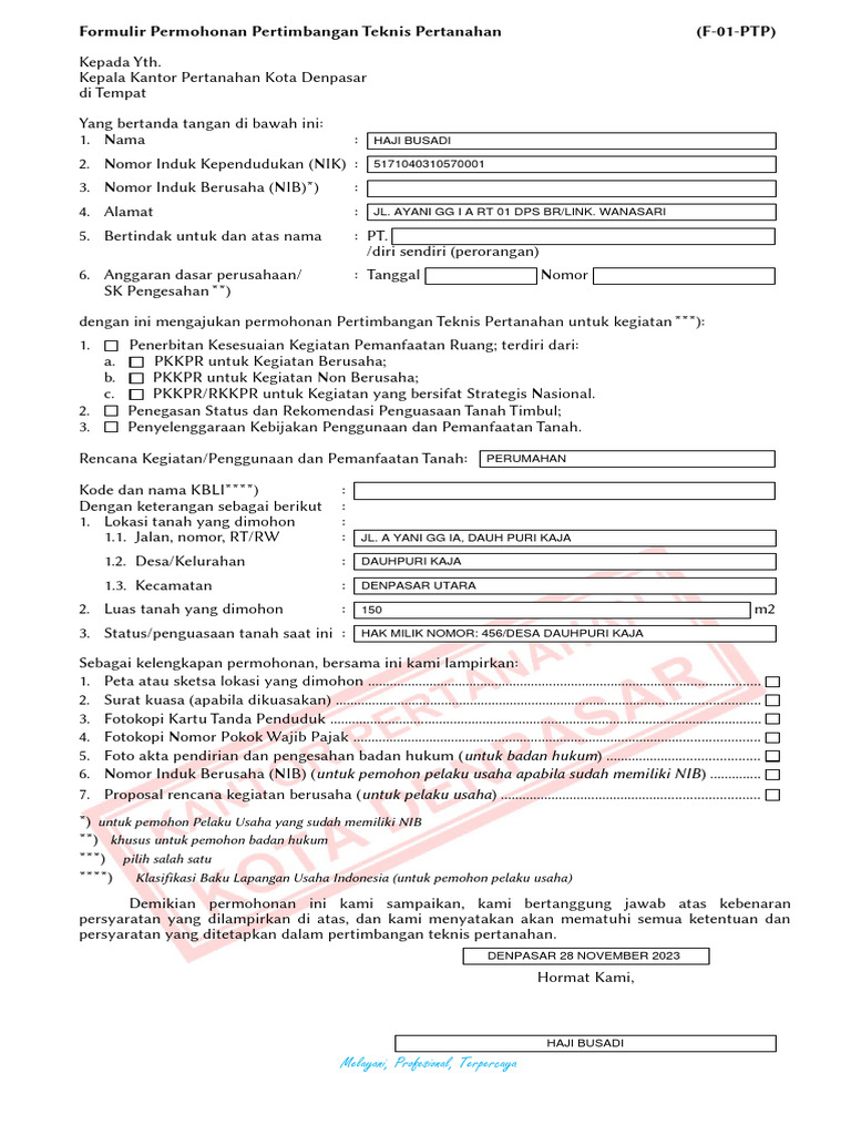 New FORM PERMOHONAN PTP | PDF
