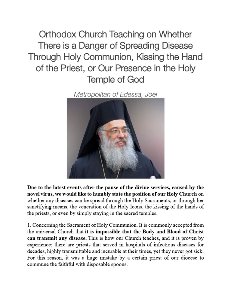 Orthodox Church Teaching On Whether There Is A Danger of Spreading ...