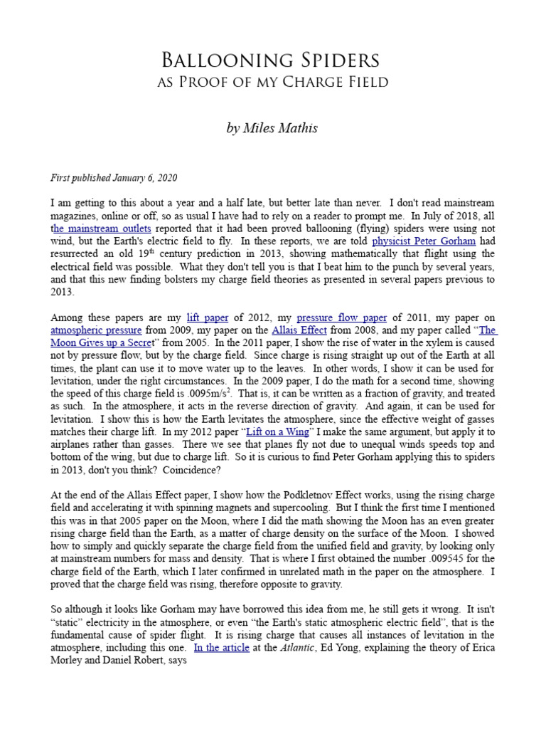 Miles Mathis - Ballooning Spiders As Proof of My Charge Field | PDF ...