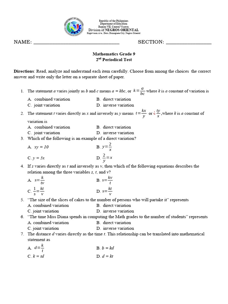 Math9 Assessment q2 Test-Final | PDF | Area | Square Root