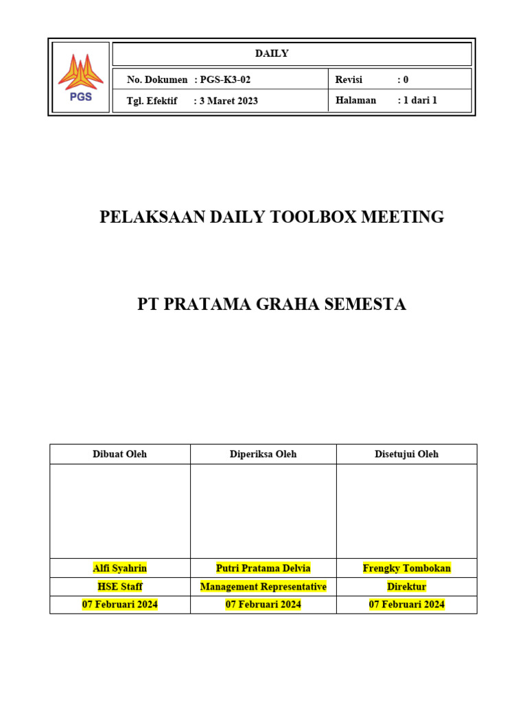 Pelaksaan Daily Toolbox Meeting | PDF