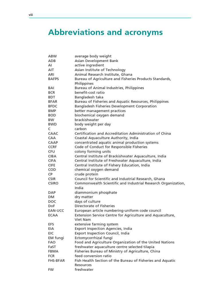 Abbreviations | PDF | Aquaculture | Fishery