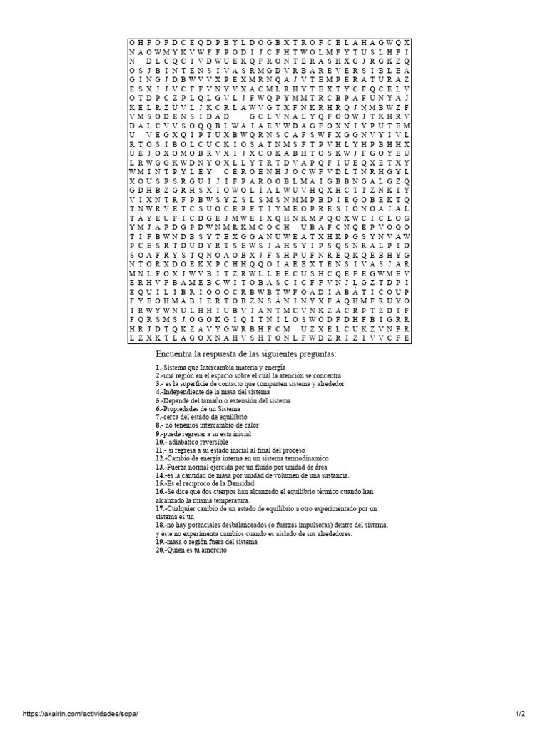 Sopa Letras Parctica | PDF | Termodinámica | Ingeniería mecánica