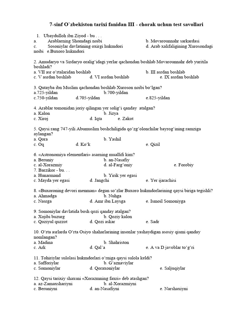 tarix-fanidan-7-sinf-testlar-15-tarix-fanidan-testlar- | PDF