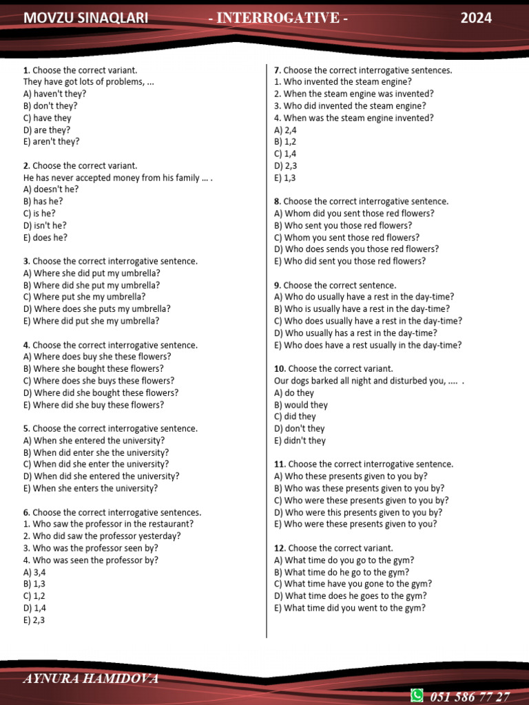 Movzu Sinaqlari 2024 - Interrogative | PDF | Language Arts & Discipline