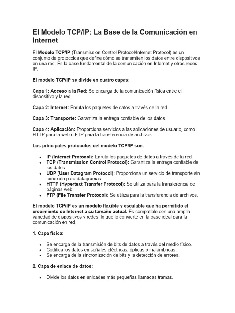 El Modelo TCP IP | PDF | Protocolo de Control de Transmisión | Conjunto de protocolos de internet