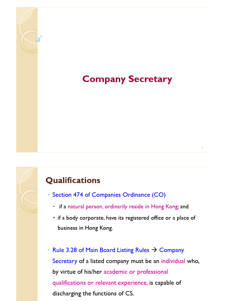 Role and Qualifications of Company Secretary | PDF | Psychological ...