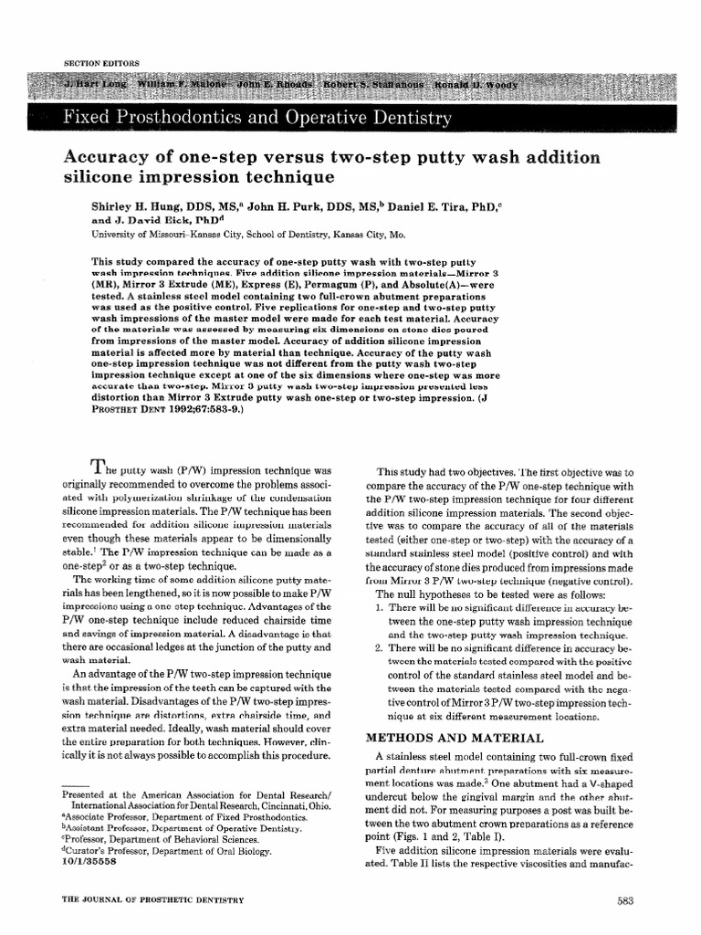 Accuracy of One-Step Versus Two-Step Putty Wash Addition Silicone ...