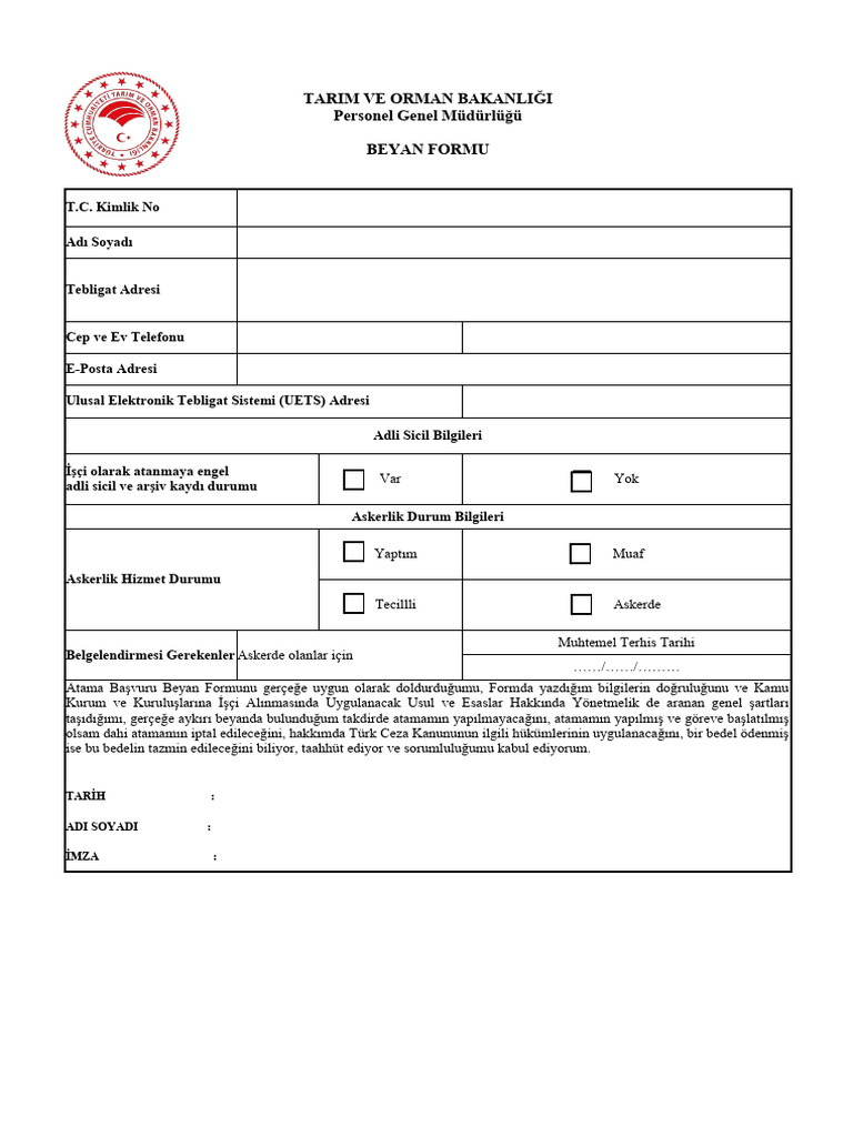 İşçi Beyan Formu | PDF