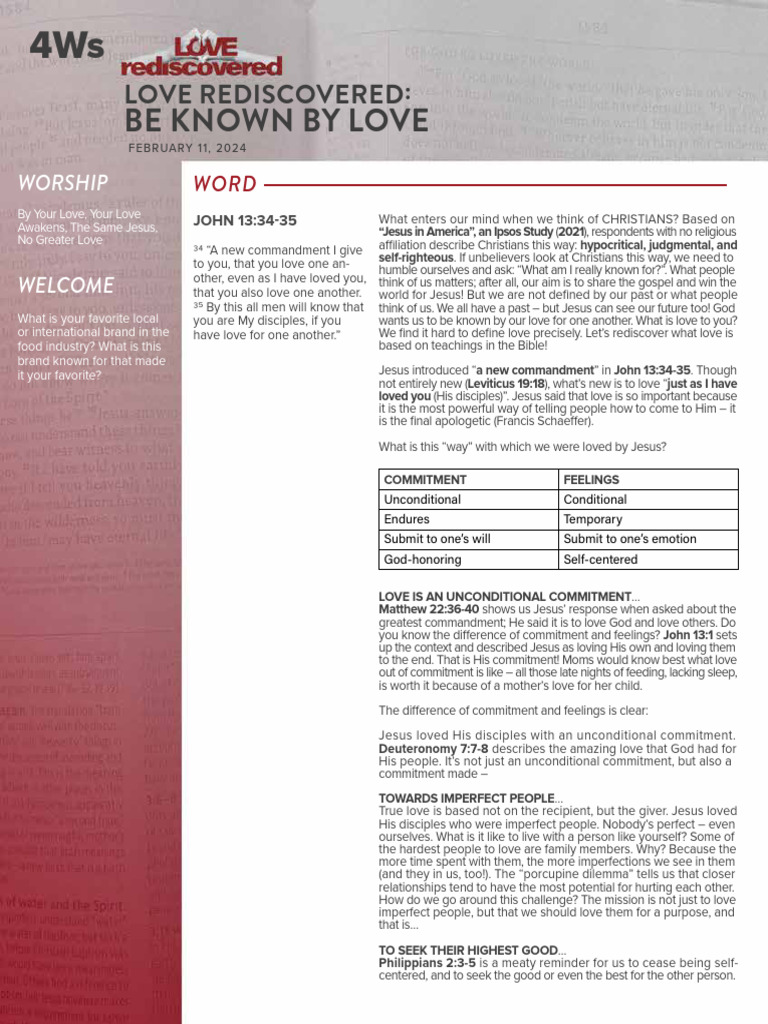 4ws LR Love Rediscovered Be Known by Love Feb 11 2024 Main | PDF ...