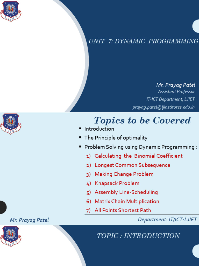 UNIT-7 Dynamic Programming | PDF | Dynamic Programming | Mathematics Of ... UNIT-7 Dynamic Programming | PDF | Dynamic Programming | Mathematics Of ...
