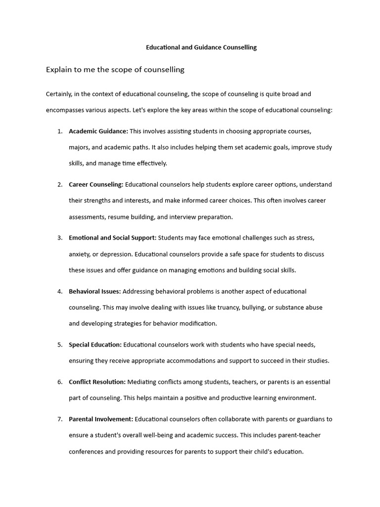 Scope of Educational Guidance Counseling | PDF | School Counselor ...