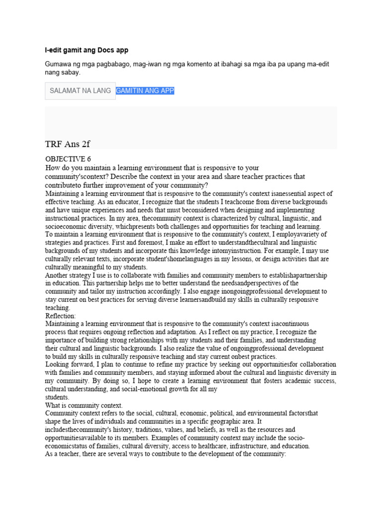 TRF Answer 2 | PDF | Learning | Teachers