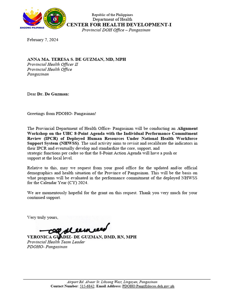 Request Letter-Pho-Demographics & Health Situation | PDF