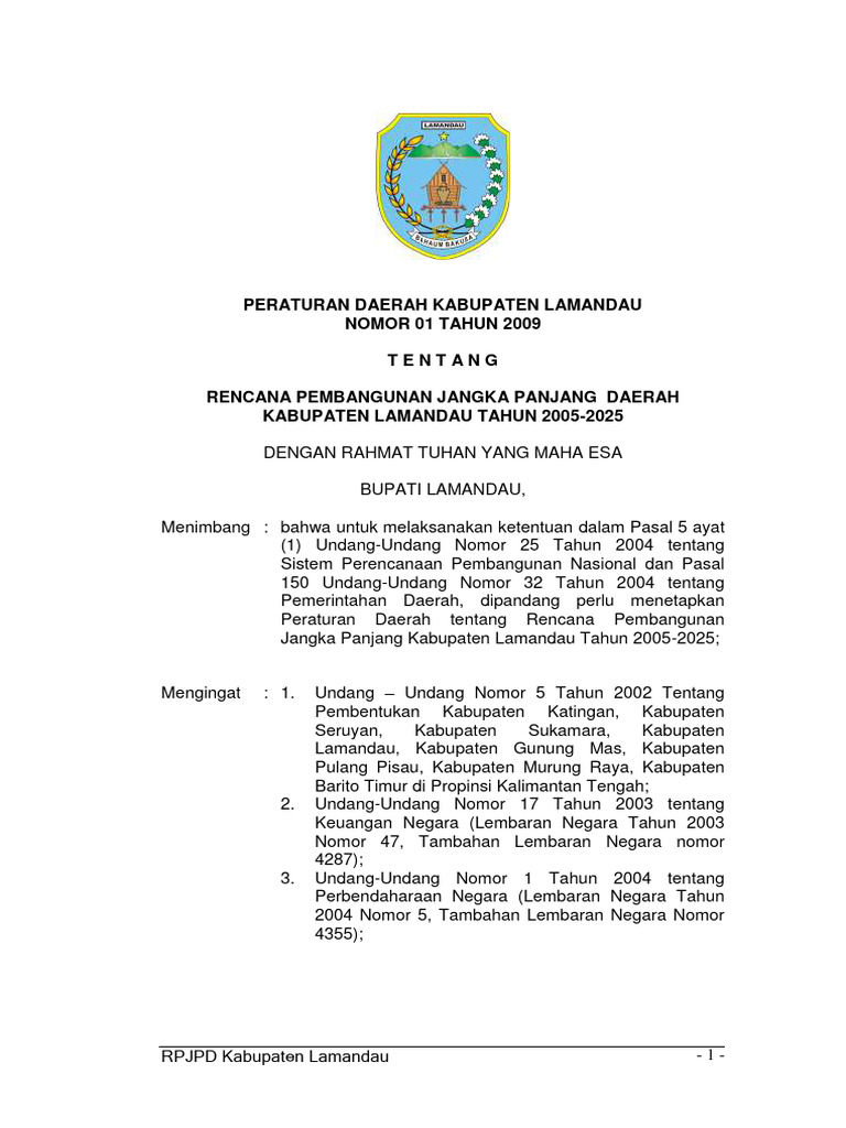 Perda No 1 Tahun 2009 | PDF