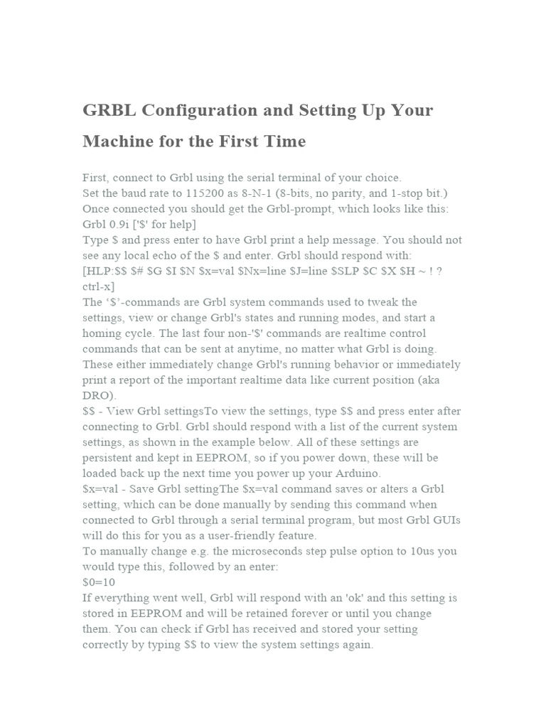 GRBL Configuration and Setting Up Your Machine For The First Time | PDF | Numerical Control ...