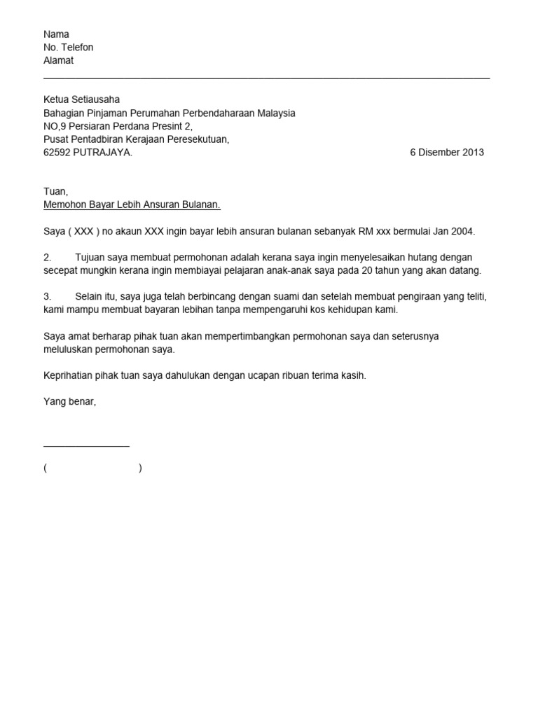 Contoh Surat Pinjaman Perumahan | PDF