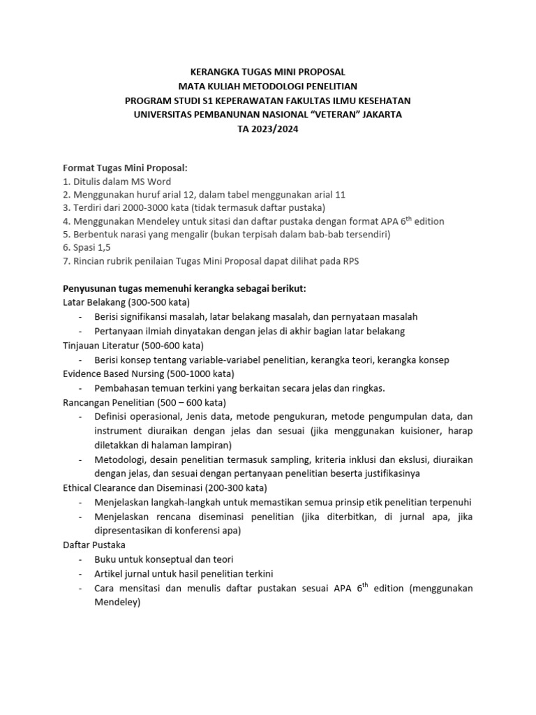 Kerangka Tugas Mini Proposal 2023-2024 | PDF