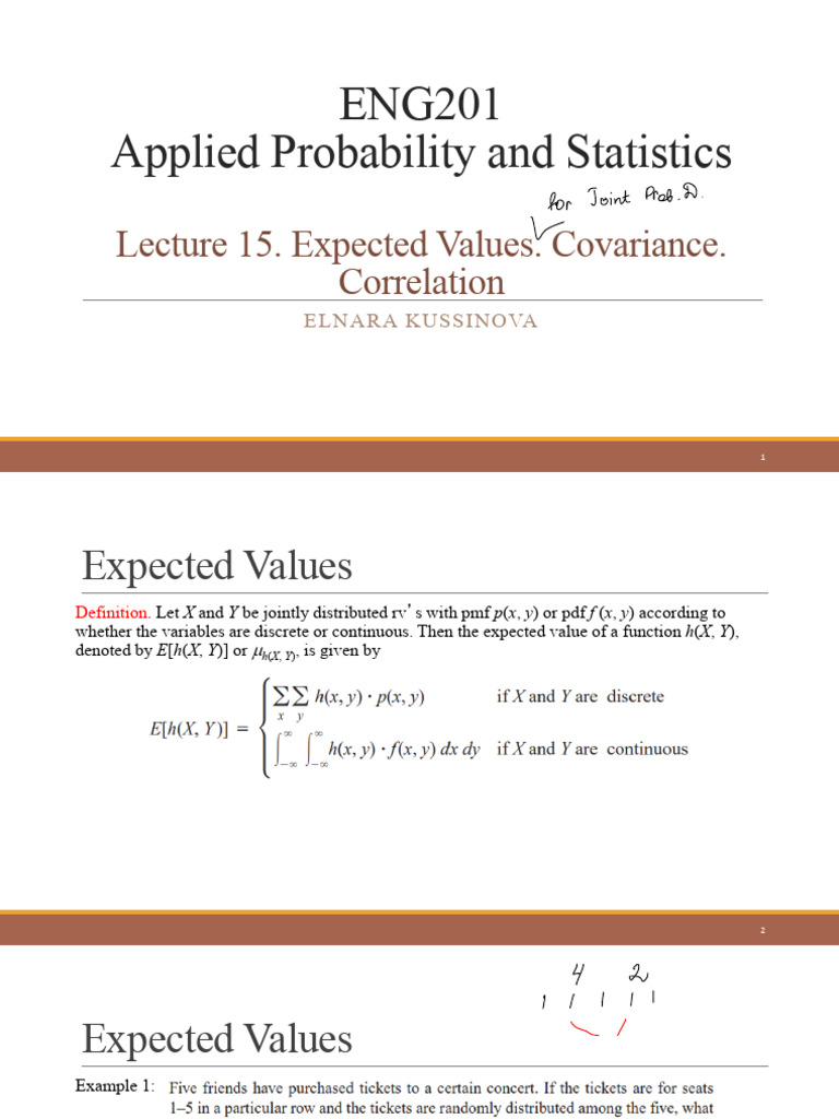 Lecture 15 Expected Values For Join PD. Covariance and Correlation | PDF | Covariance ...