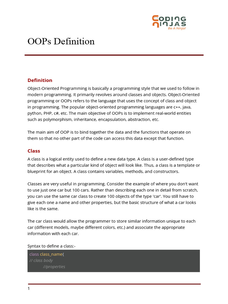 Oops | PDF | Class (Computer Programming) | Object Oriented Programming Oops | PDF | Class (Computer Programming) | Object Oriented Programming