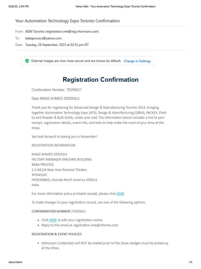 Registration Confirmation: Your Automation Technology Expo Toronto ...