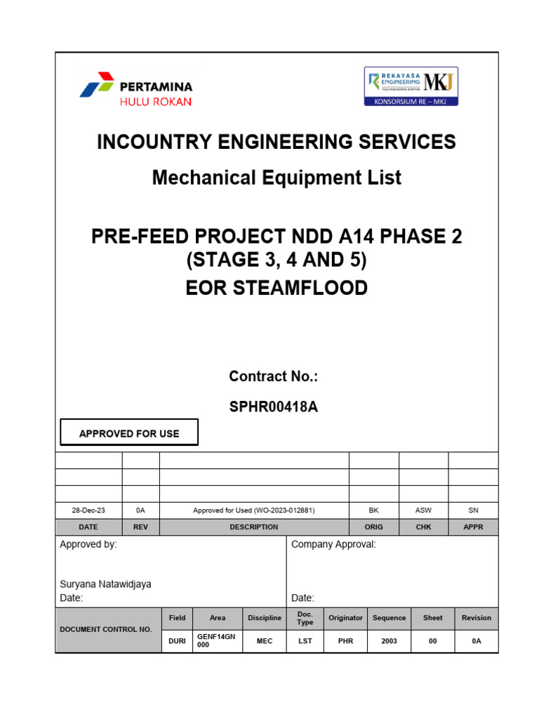 Duri Phase 2 Mechanical Equipment List | PDF | Enhanced Oil Recovery ...