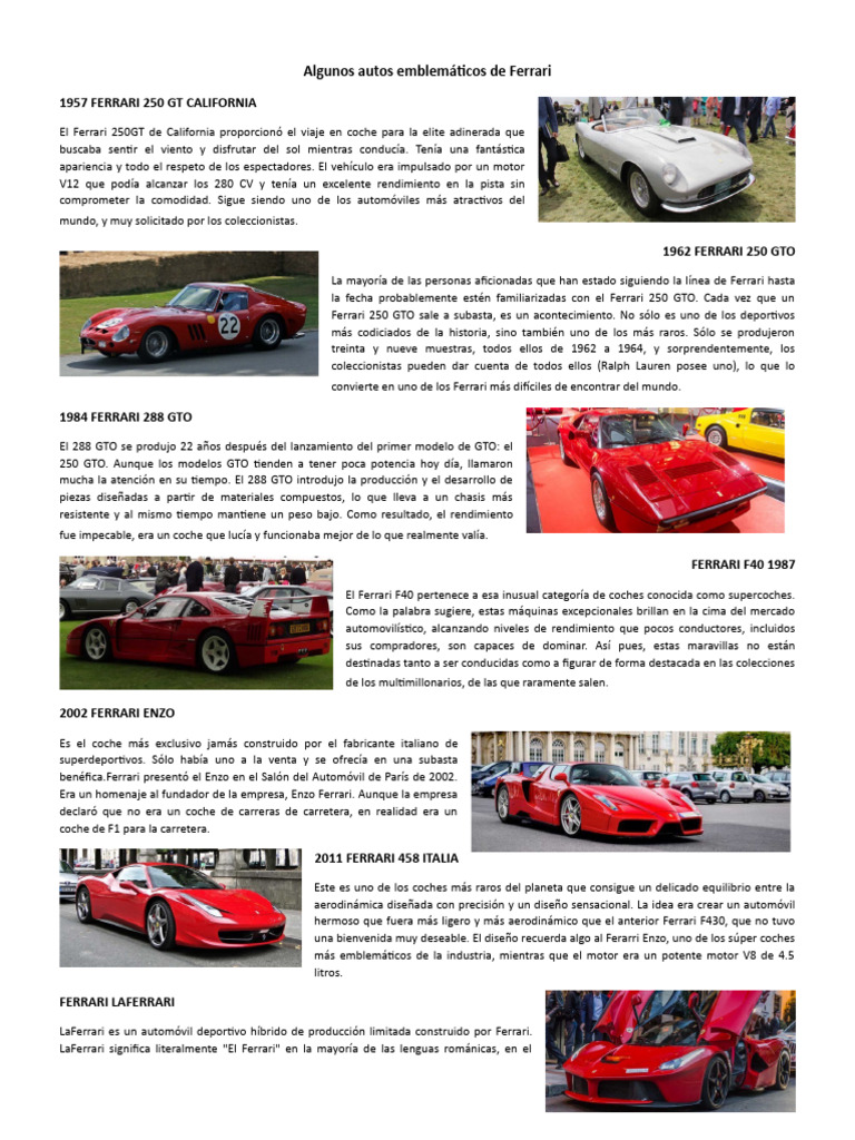Algunos Autos Emblemáticos de Ferrari | PDF | Ferrari | Estilos de ...