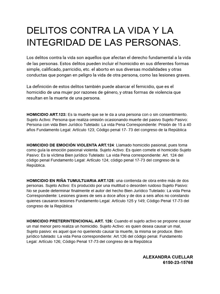 Delitos Contra La Vida y La Integridad de Las Personas | PDF | Homicidio | Ley común