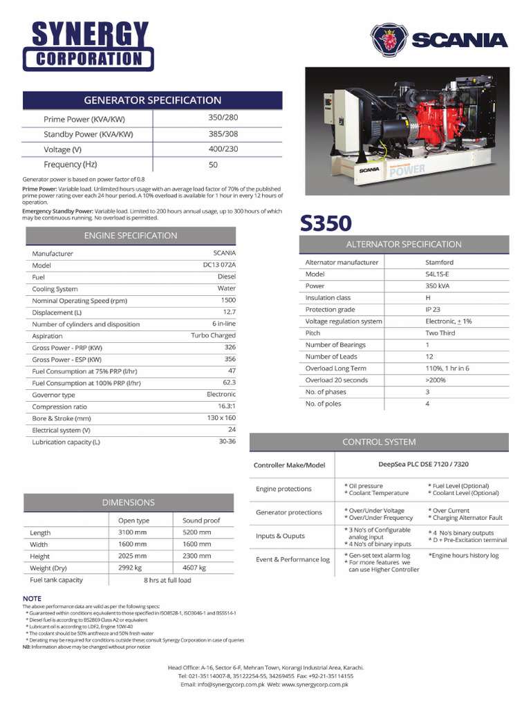 Technical Brochure - 350kVA (Scania) | PDF