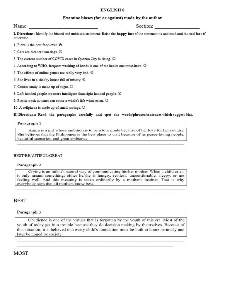 Q3-Examining Biases Worksheet | PDF