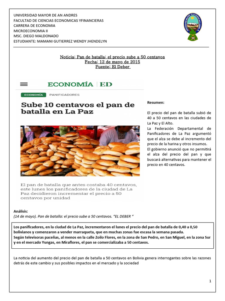 El Deber Sube El Precio Del Pan | PDF | Oferta y demanda | Oferta ...